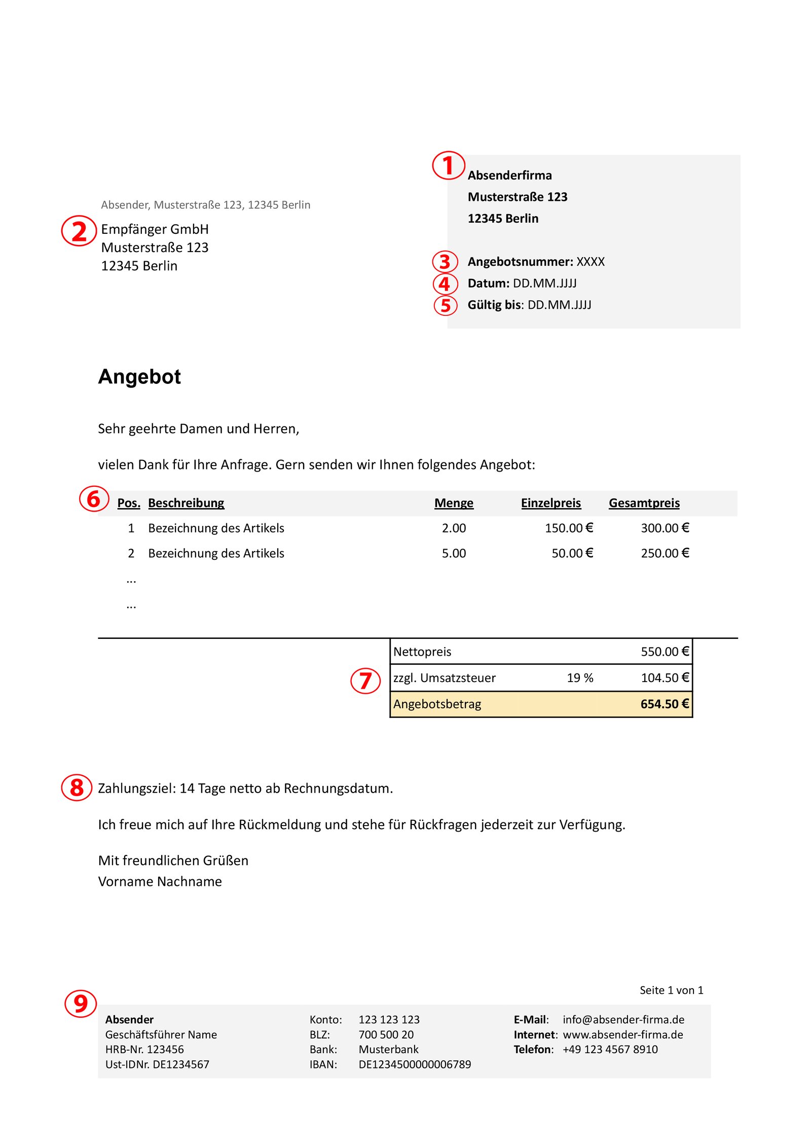 Angebot Vorlage: Kostenloses Muster (mit und ohne USt) | EXPERTE.de