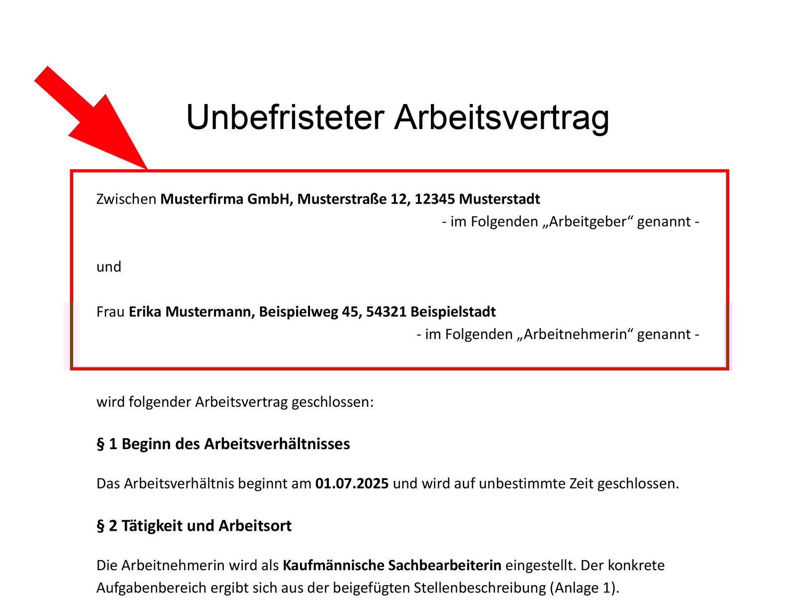 Arbeitsvertrag Vorlage: Kostenloses Muster für einen unbefristeten ...