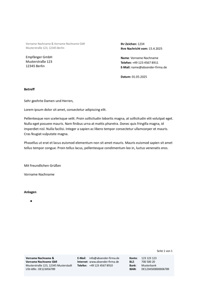 Geschäftsbrief Vorlage: Kostenloses Muster für GmbH, UG, GbR, Einzelunternehmen | EXPERTE.de