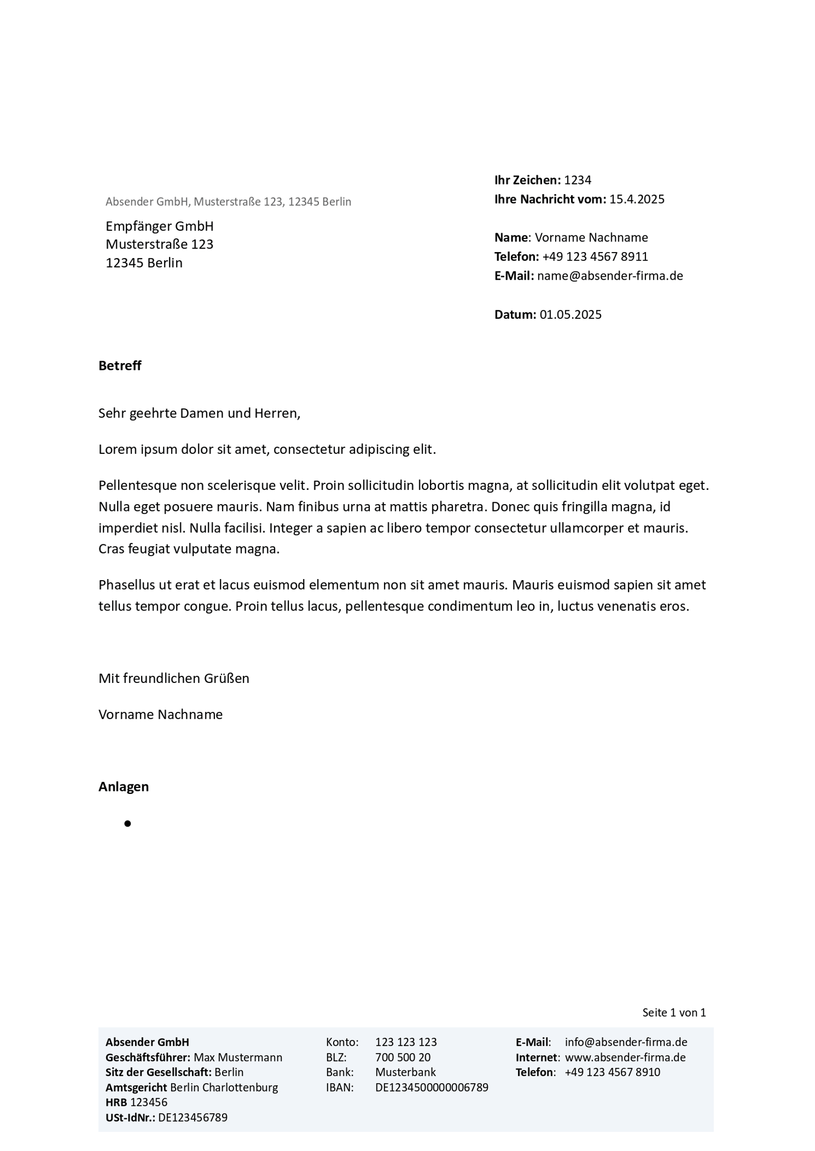 Geschäftsbrief Vorlage: Kostenloses Muster für GmbH, UG, GbR, Einzelunternehmen | EXPERTE.de