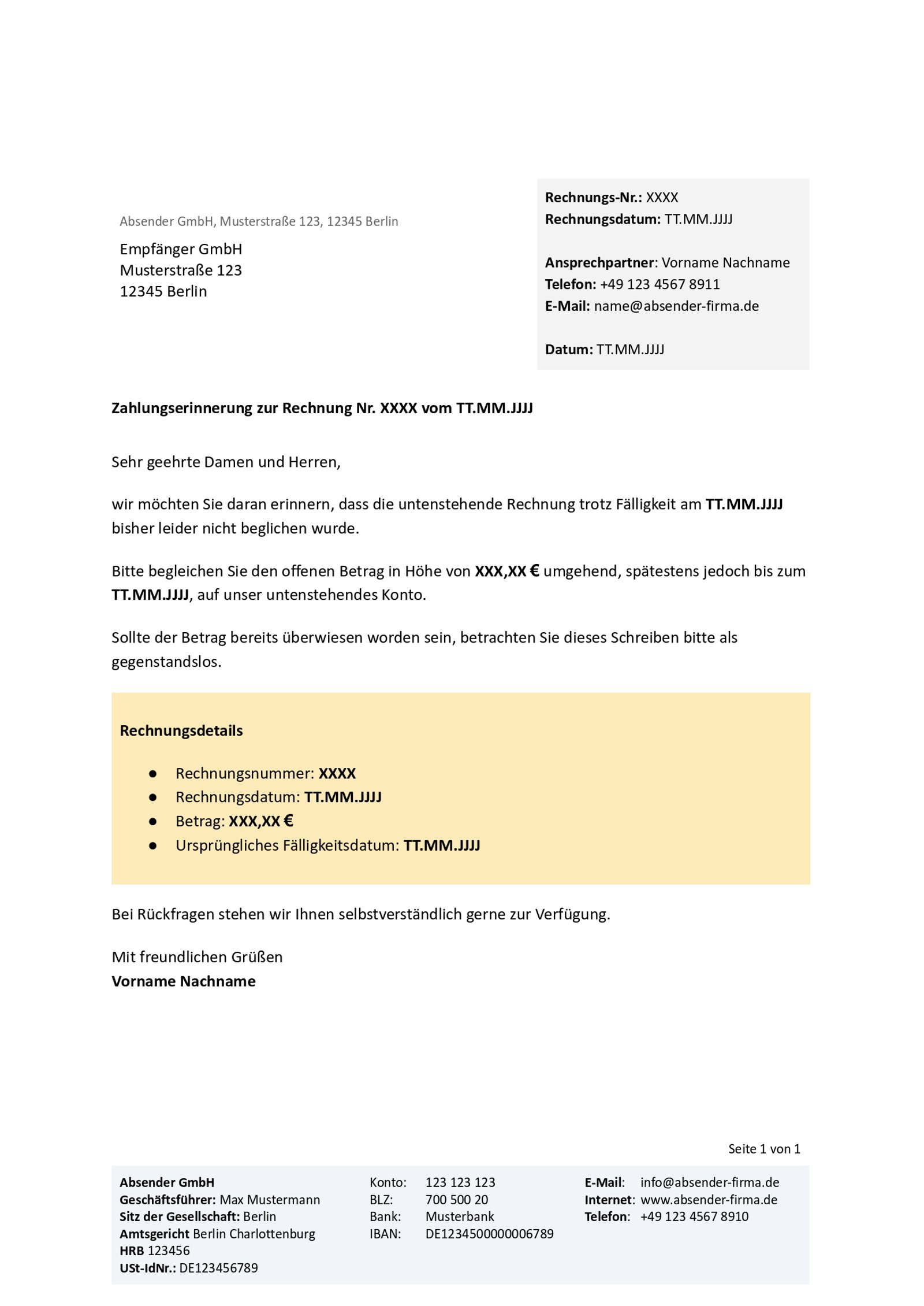Zahlungserinnerung Vorlage: Kostenloses Muster + Anleitung | EXPERTE.de